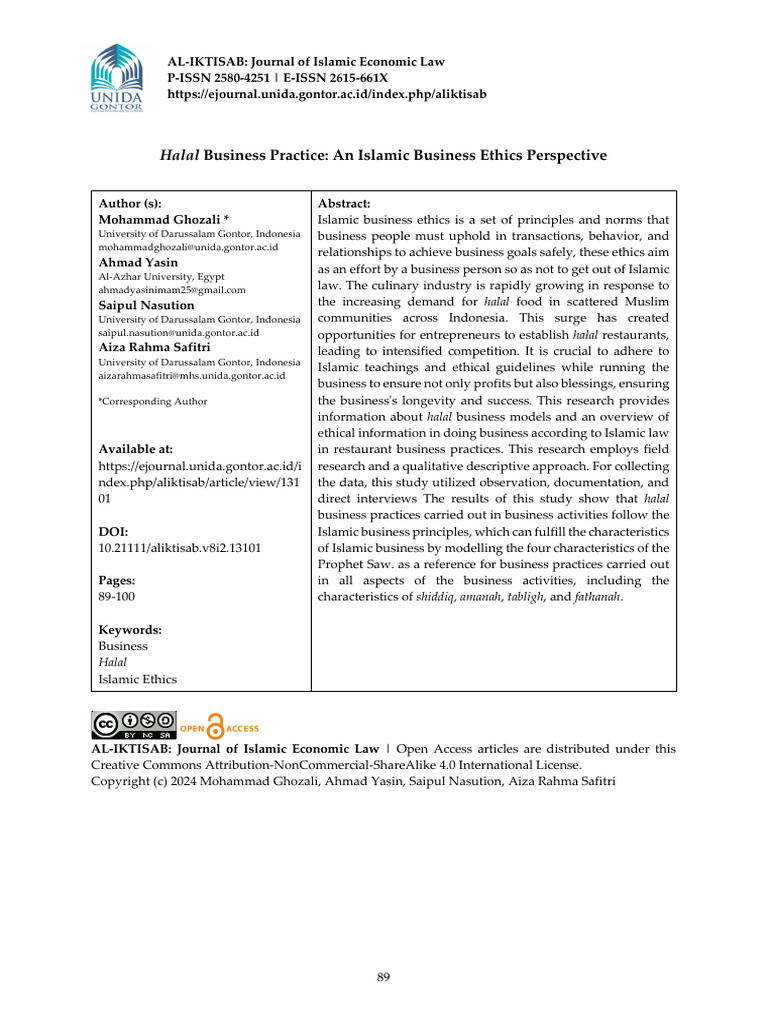 Halal Business Practice An Islamic Business Ethics | PDF | Islamic Ethics