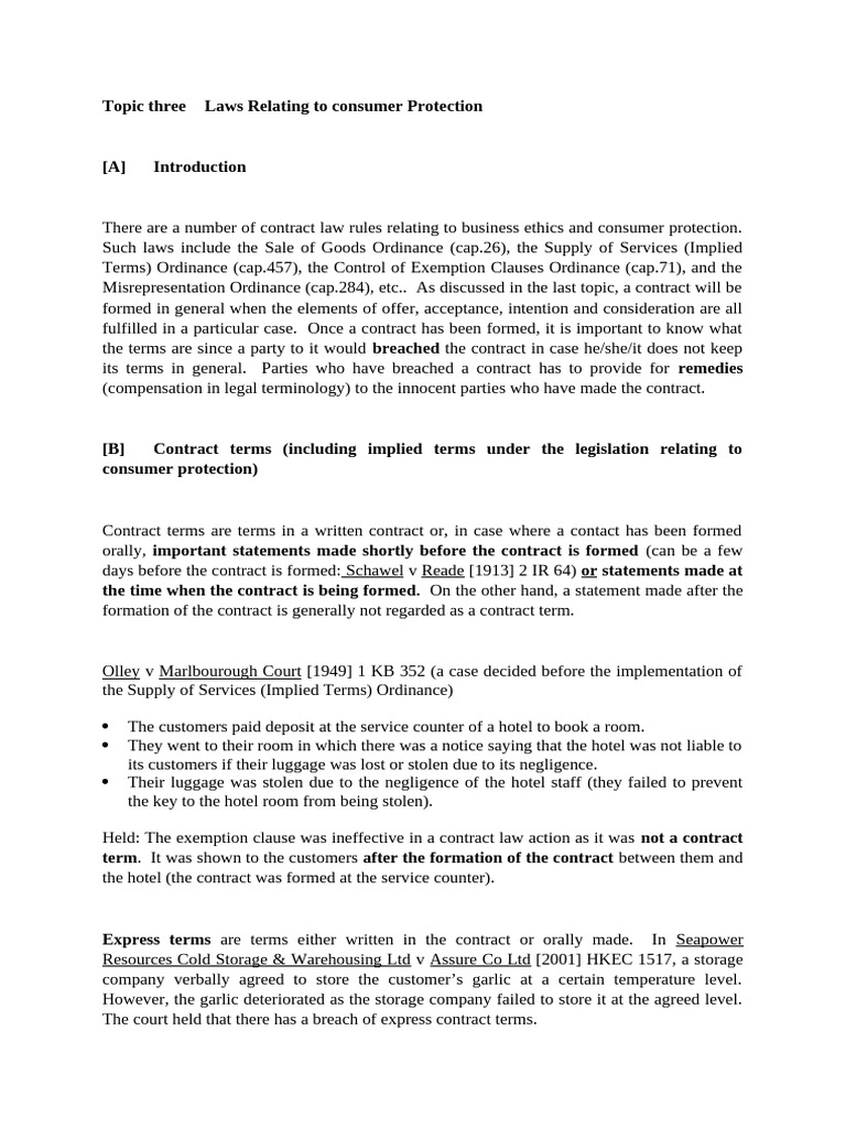 Topic 3 Laws Relating To Consumer Protection | PDF | Contractual Term | Breach Of Contract