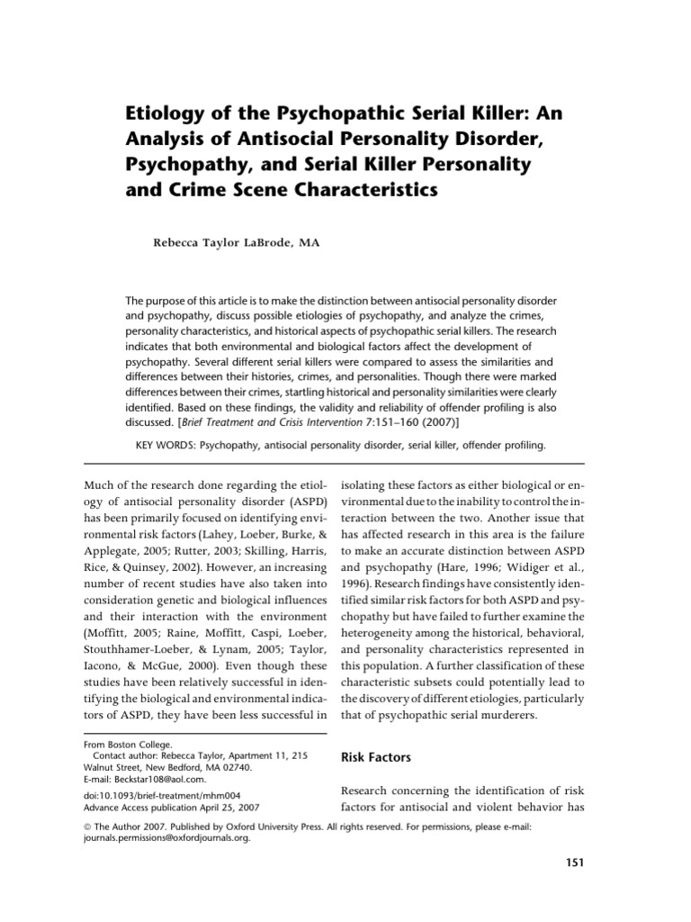 Psychopathy and Serial Killer Profiles | PDF | Psychopathy | Antisocial ...