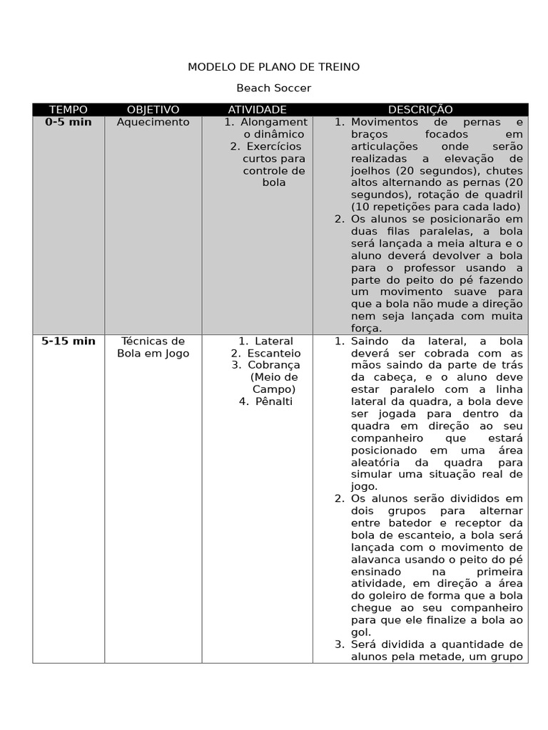 MODELO DE PLANO DE TREINO (1) | PDF