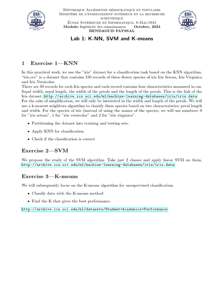 UCI Iris Dataset for KNN and SVM | PDF