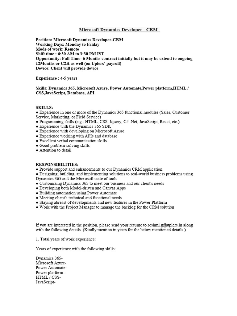 Microsoft Dynamics CRM Developer Role | PDF