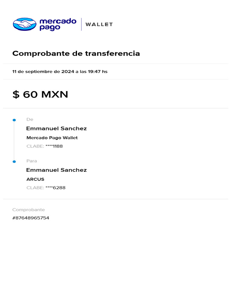 Transferencia Mercado Pago $60 MXN | PDF