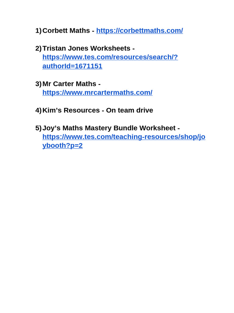 Maths Resources List | PDF