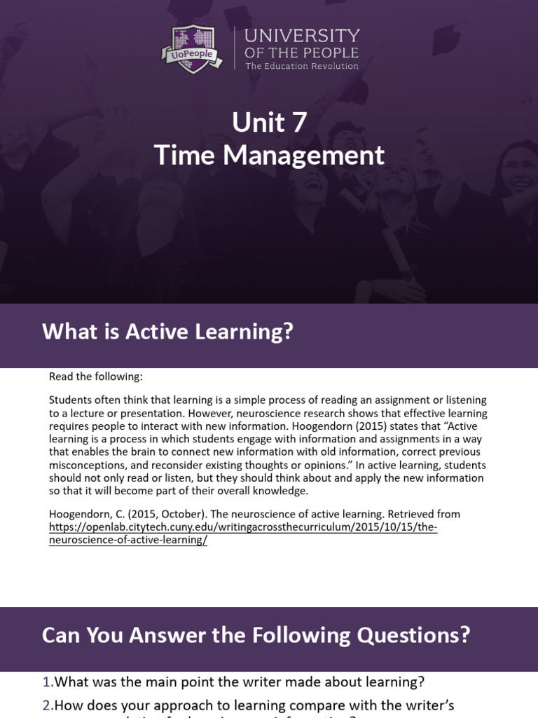 ENGL 0008 Unit 7 Lesson Time Management | PDF | Learning | Human ...