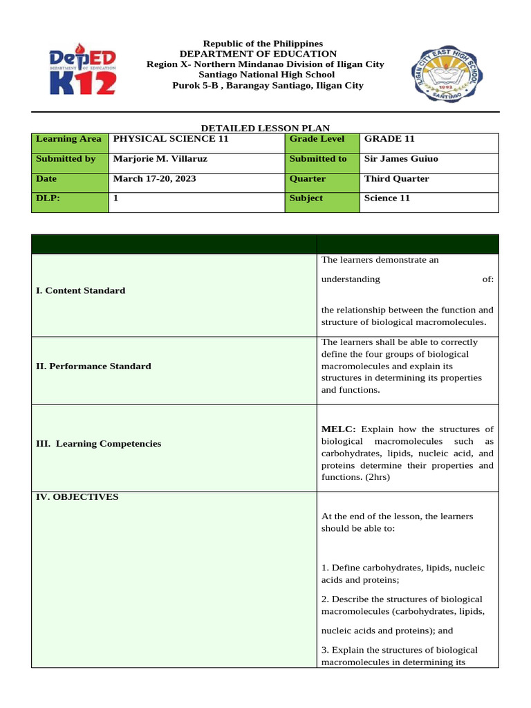 Biological Macromolecules Lesson Plan | PDF | Carbohydrates | Nucleotides