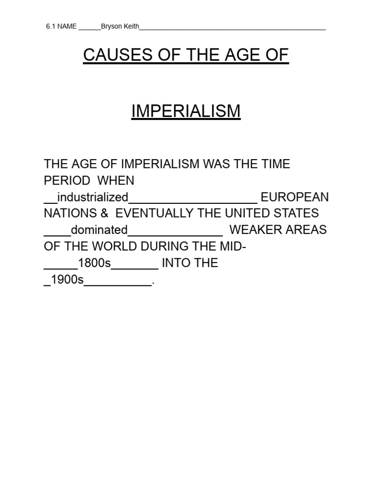 Causes of the Age of Imperialism | PDF