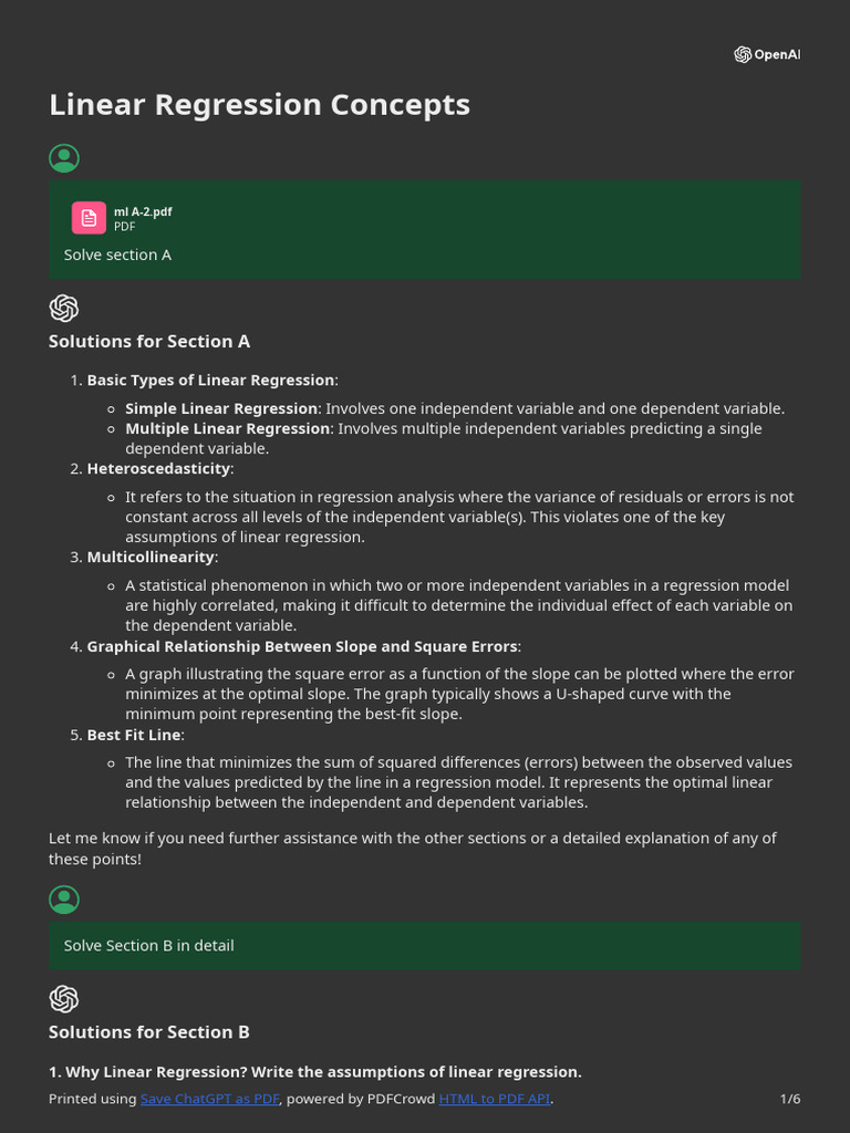 Linear Regression Concepts - A4 | PDF | Linear Regression | Errors And Residuals