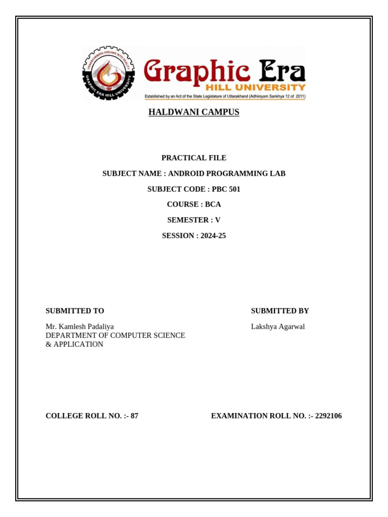 Lakshya Android - Lab File | PDF | Android (Operating System) | Software Development