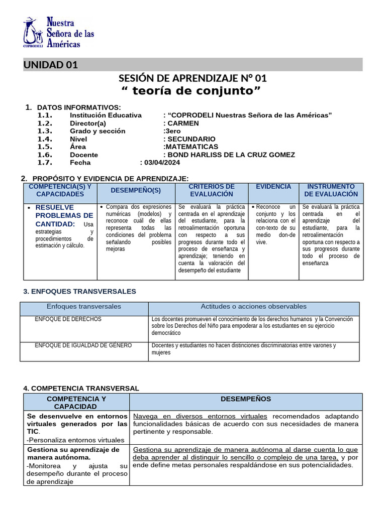 SESION DE APRENDIZAJE 3ero de Secundaria | PDF | Evaluación | Aprendizaje
