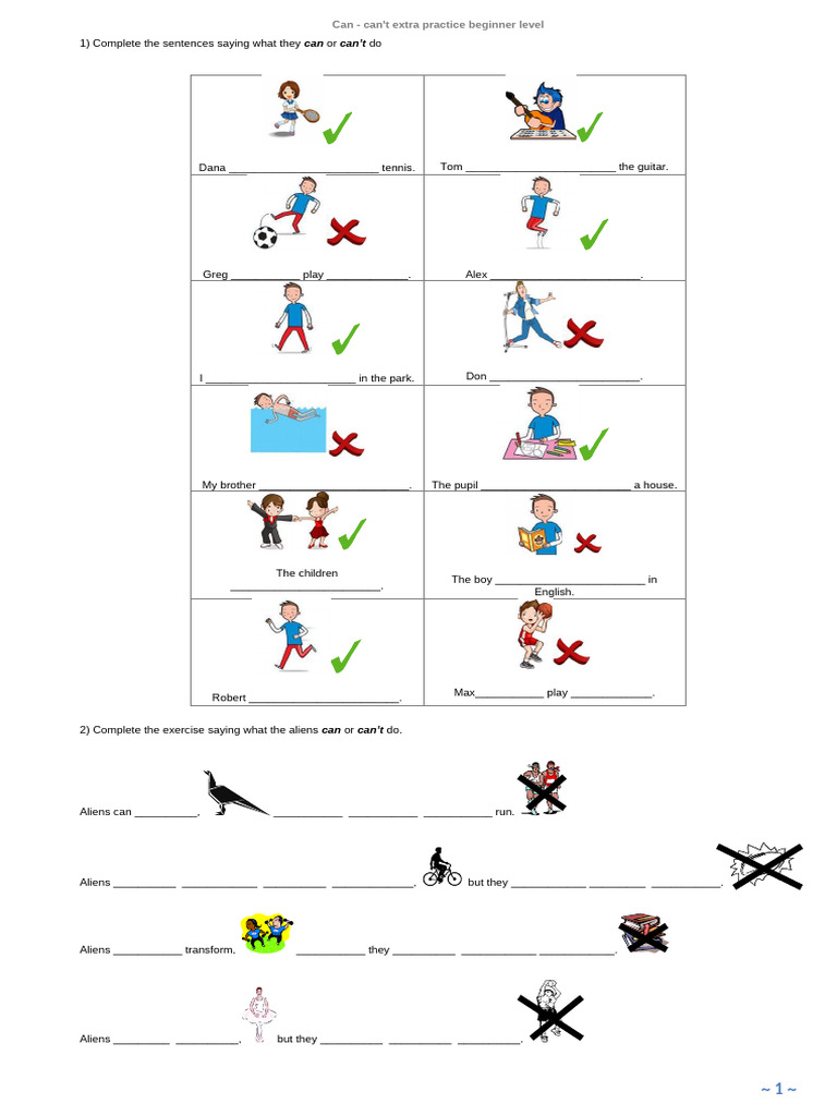 Beginner Can/Can't Practice Exercises | PDF