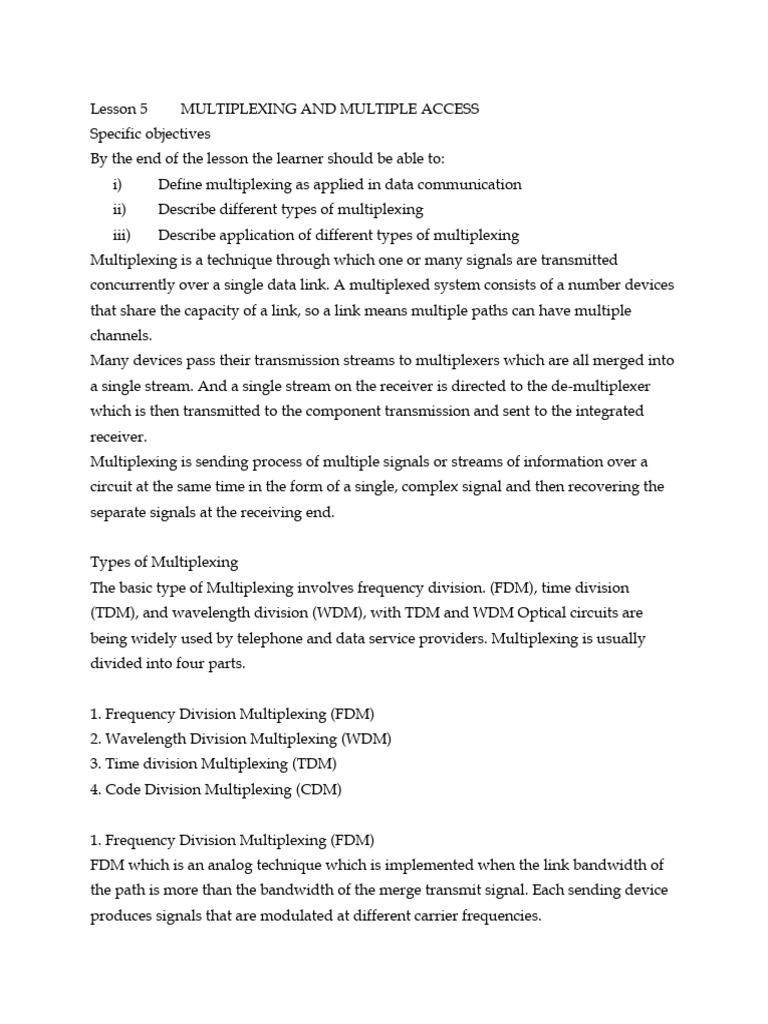 Muliplexing and Multiple Access | PDF | Wavelength Division Multiplexing | Multiplexing