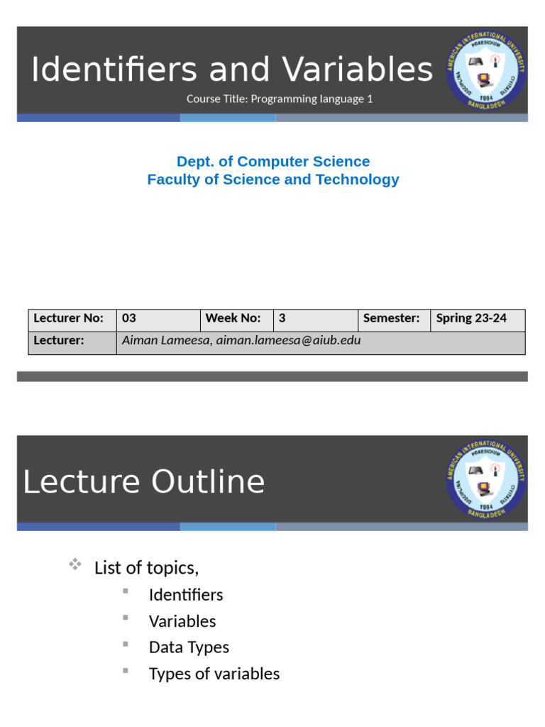 Pl1 Lecture 3 Variables Pdf Integer Computer Science Scope Computer Science 5756