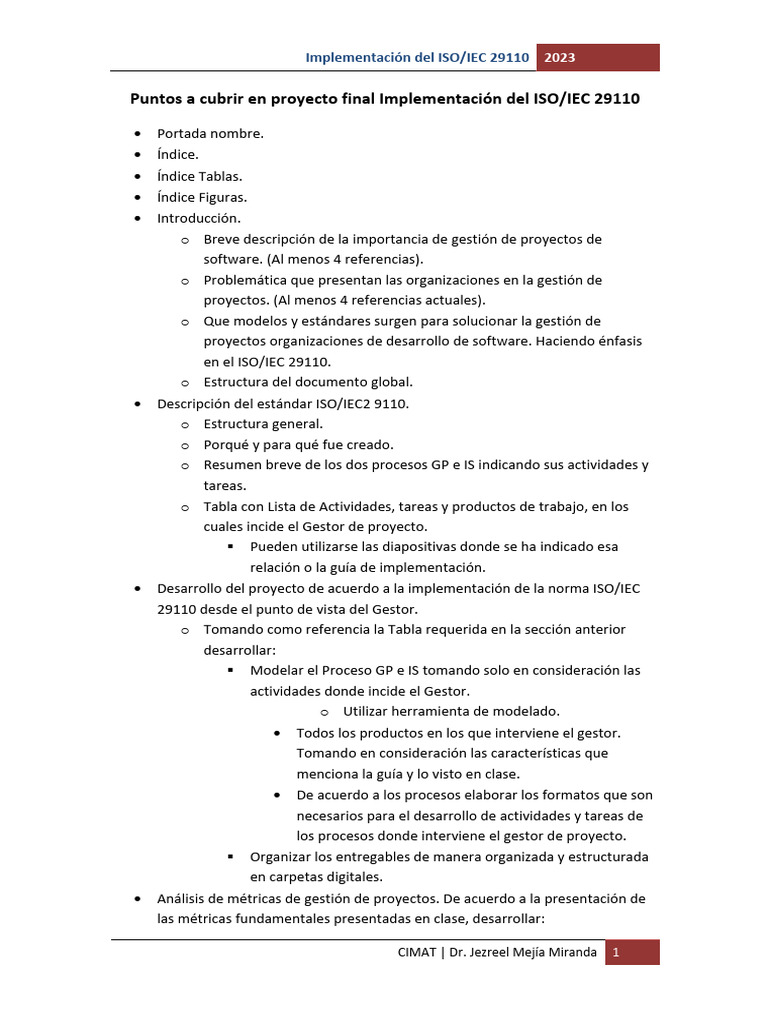 Puntos A Entregar en Proyecto Final Implementacion de ISO 29110 2023 | PDF | Software ...