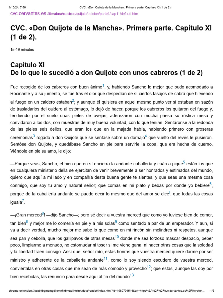 Don Quijote y los Cabreros: Capítulo XI | PDF | Don Quijote