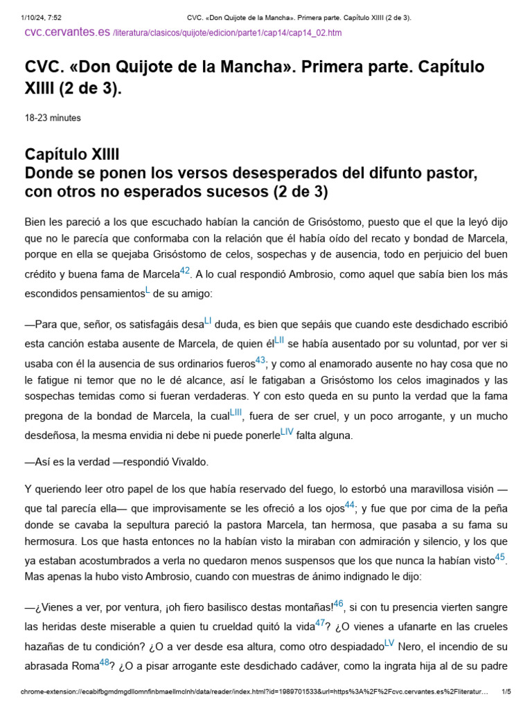 CVC. Don Quijote de La Mancha . Primera Parte. Capítulo XIIII (2 de 3 ...