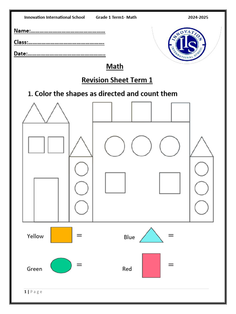 Grade 1 Revision Sheet T1 2024-2025 | PDF
