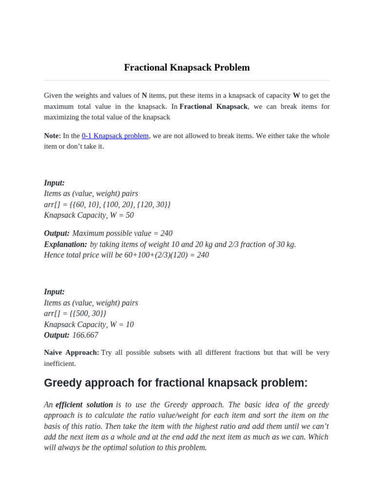 Fractional Knapsack Problem Pdf Computational Complexity Theory Theoretical Computer Science