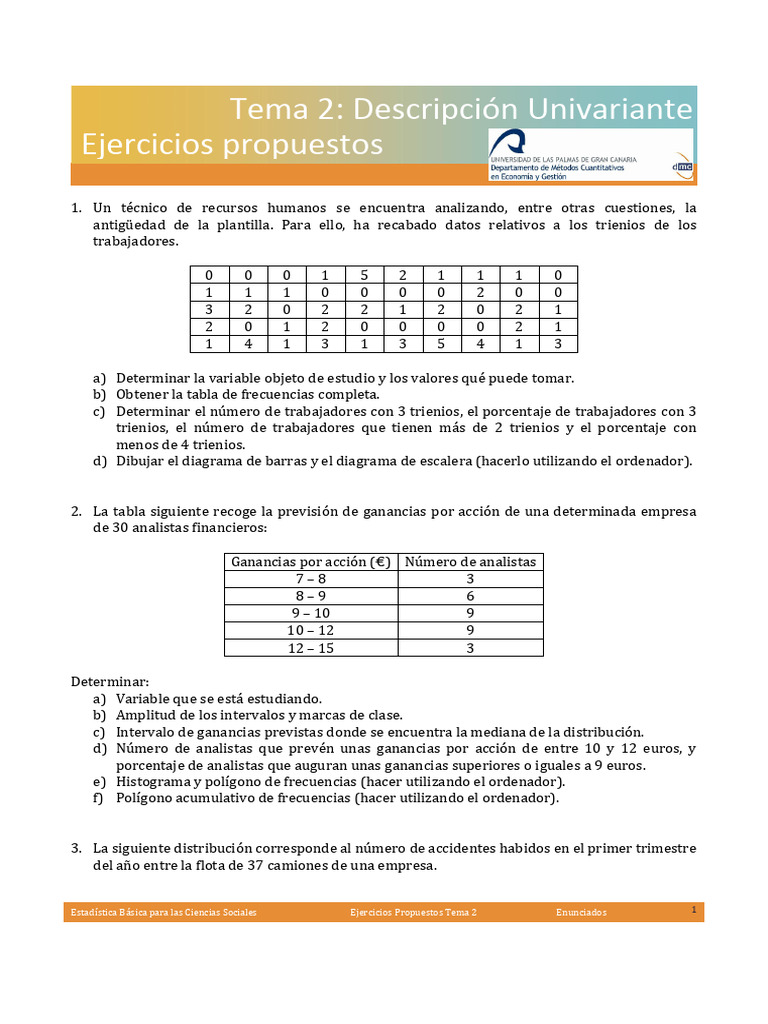 Tema 2 - Ejercicios Propuestos | PDF | Desviación Estándar | Mediana