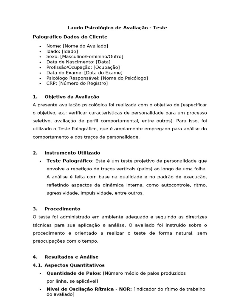 Laudo Psicológico: Teste Palográfico | PDF | Psicologia | Agressão