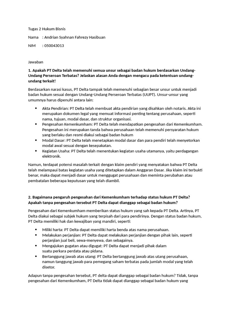 Tugas 2 Hukum Bisnis | PDF
