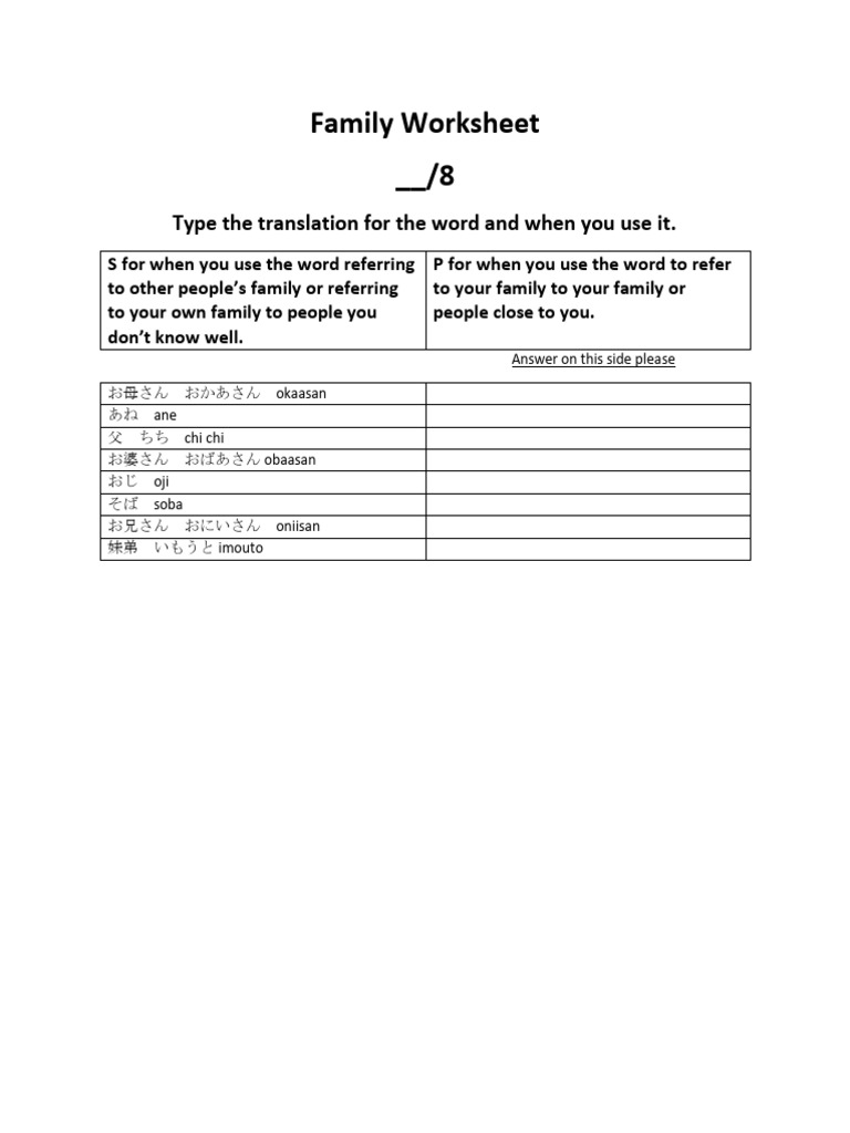 Family Worksheet | PDF