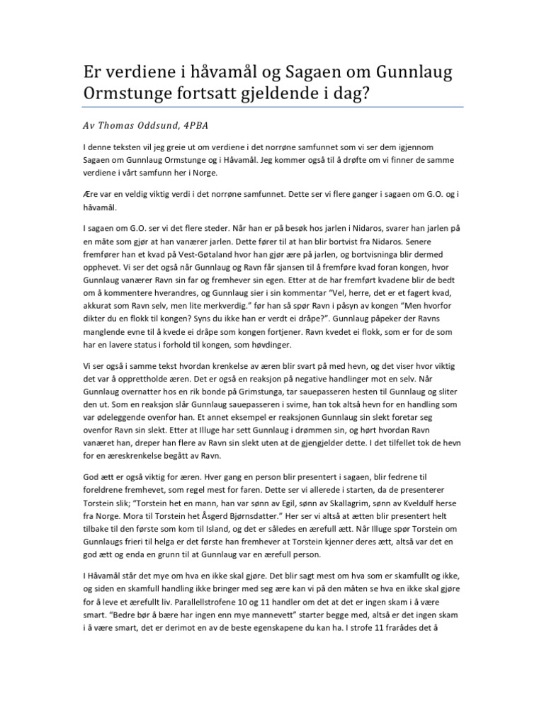 Artikkel om norrøne og dagens verdier