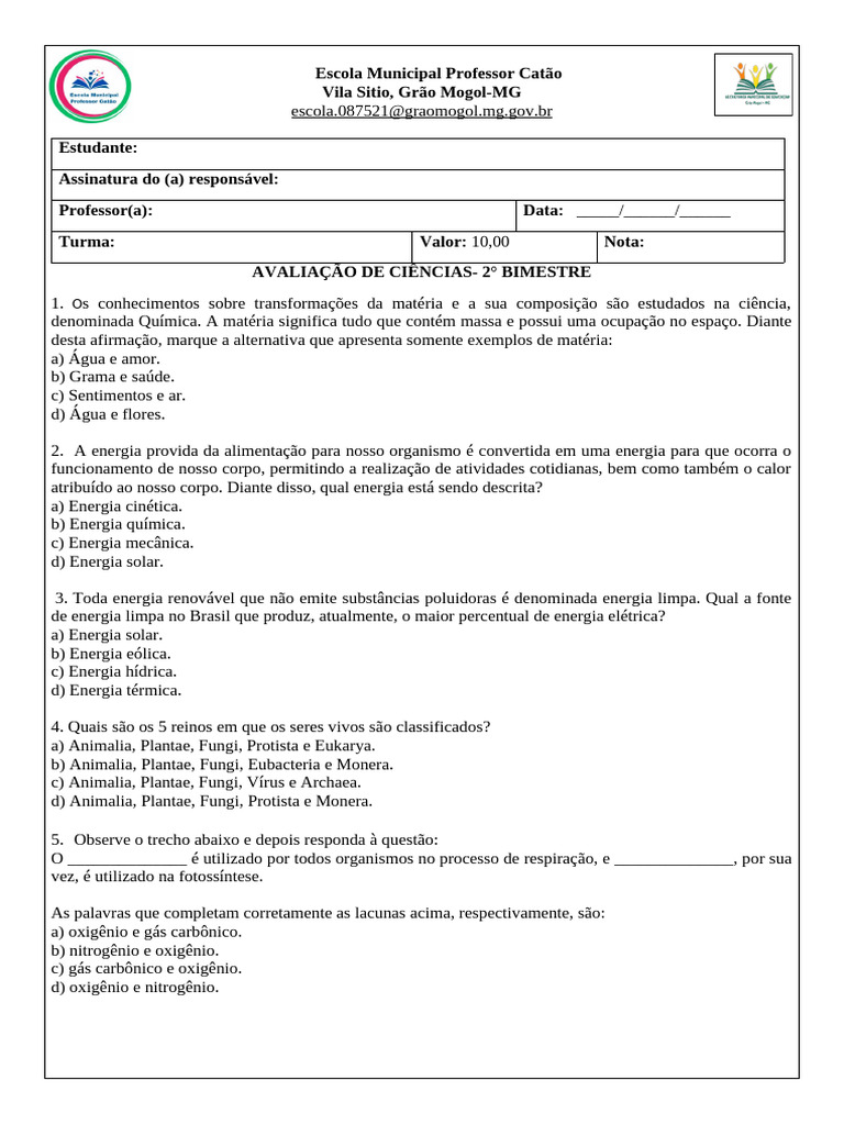 Avalia Ciências - 8º Ano | PDF | Plantas | Organismos