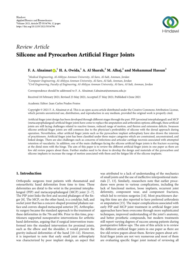 Silicone and Pyrocarbon Artificial Finger Joints | PDF | Metals ...