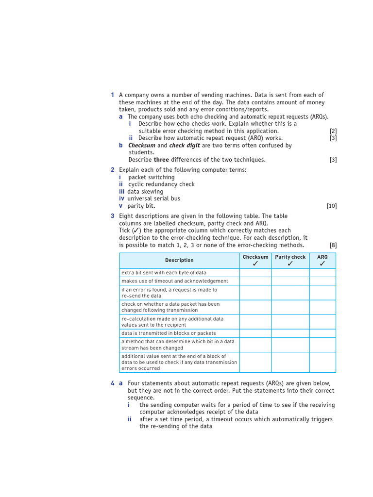 10 IGCSE CS Chapter 2 Exam Short | PDF | Error Detection And Correction ...