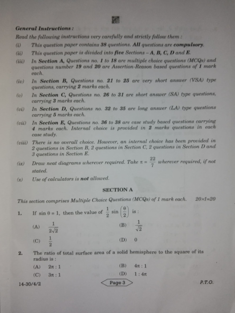 CBSE Board Exam 10th Maths Paper Set 2 (1) | PDF