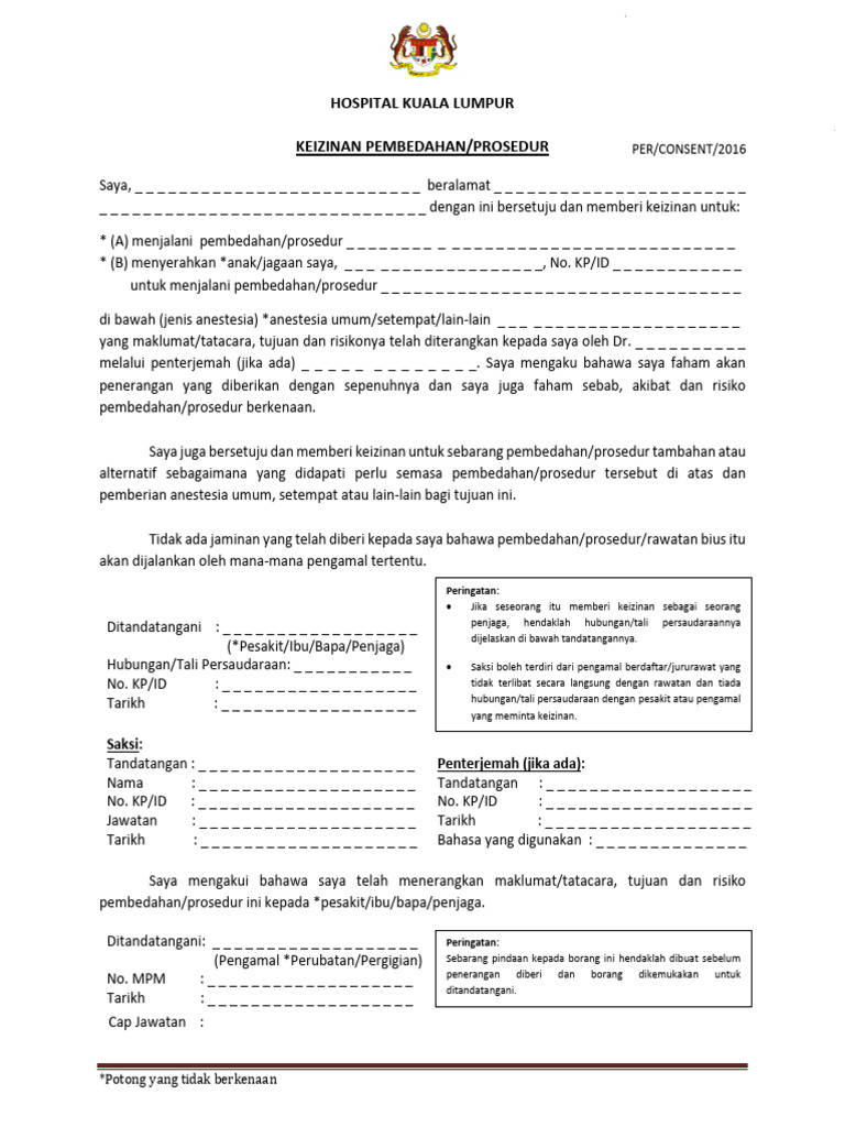 2 - Borang Keizinan Pembedahan-Prosedur - KKM Per Consent | PDF