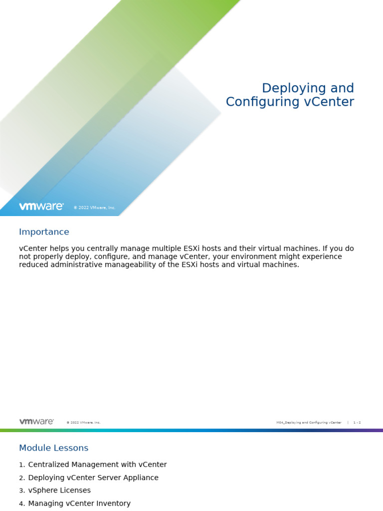 Module 4. Deploying and Configuring VCenter | PDF | Active Directory | Virtual Machine
