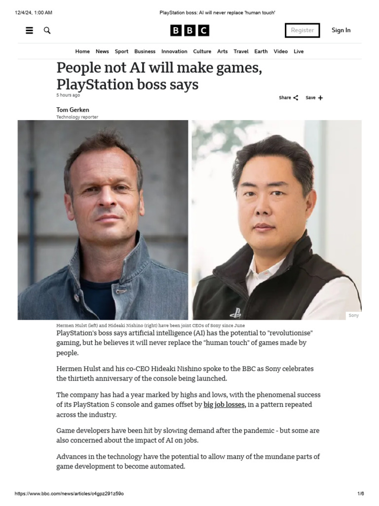 PlayStation Boss - AI Will Never Replace 'Human Touch' | PDF | Play ...