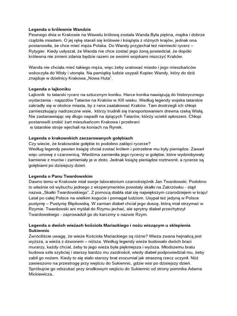Krakowskie Legendy | PDF