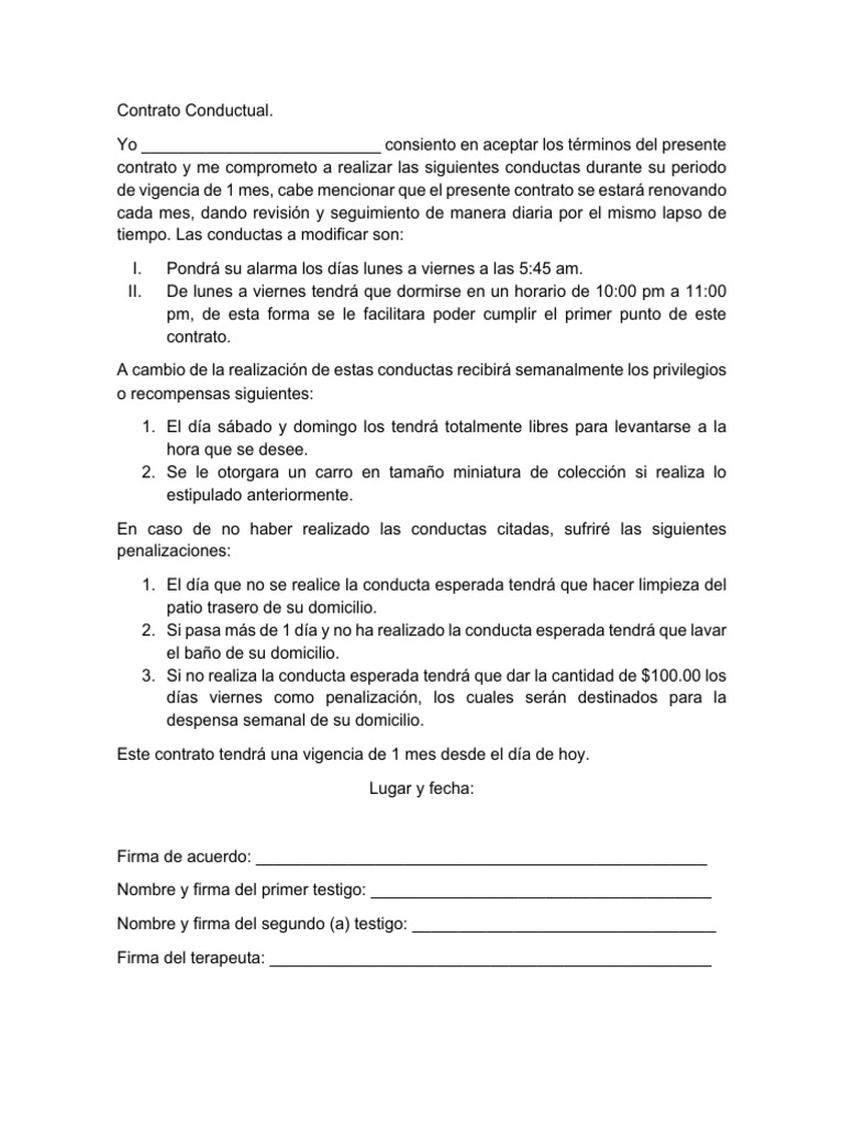 Contrato Conductual Mensual | PDF