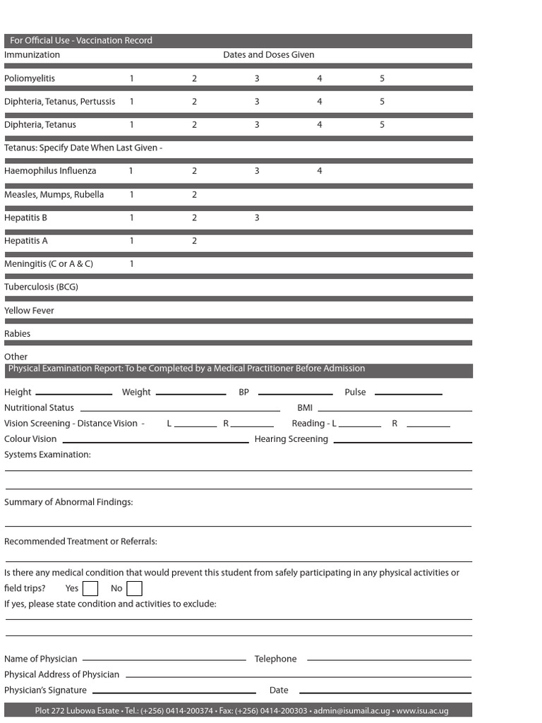 Vaccination and Physical Examination Report | PDF