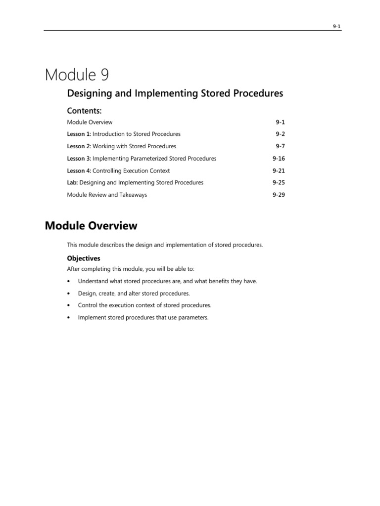 Module 9 10 11 12 | PDF | Parameter (Computer Programming) | Microsoft Sql Server