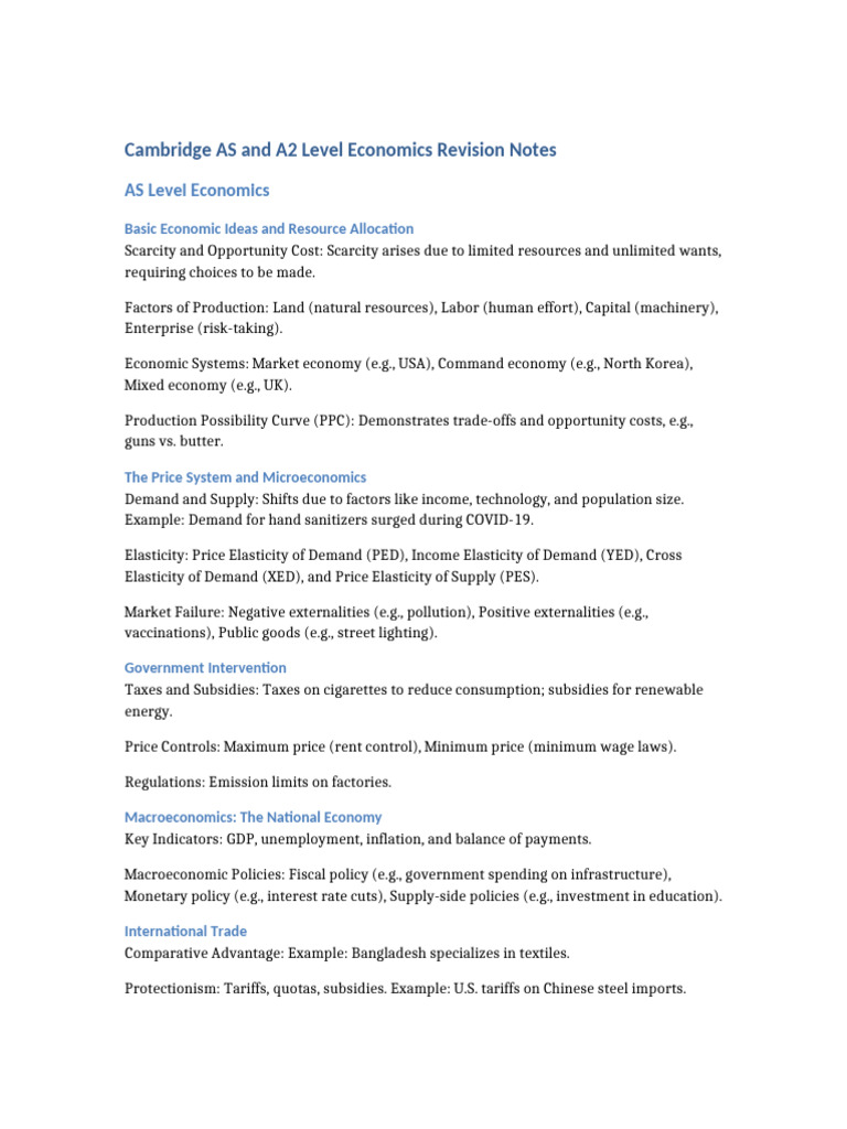 Cambridge A Level Economics Notes | PDF | Economics | Subsidy