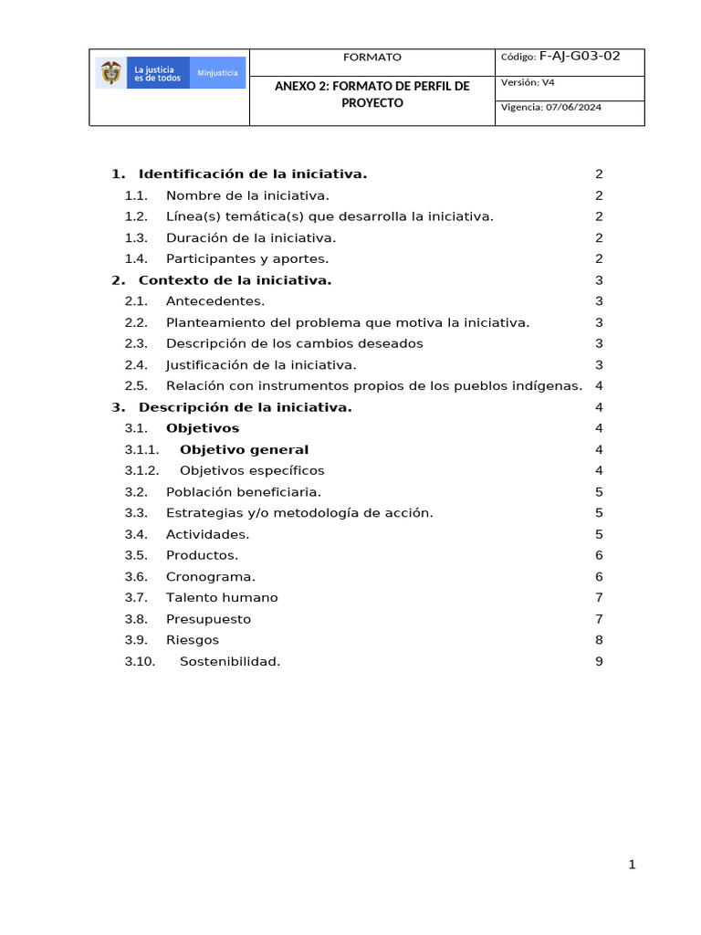 F AJ G03 02 V4 Formato de Perfil de Proyecto | PDF | Justicia | Crimen y violencia