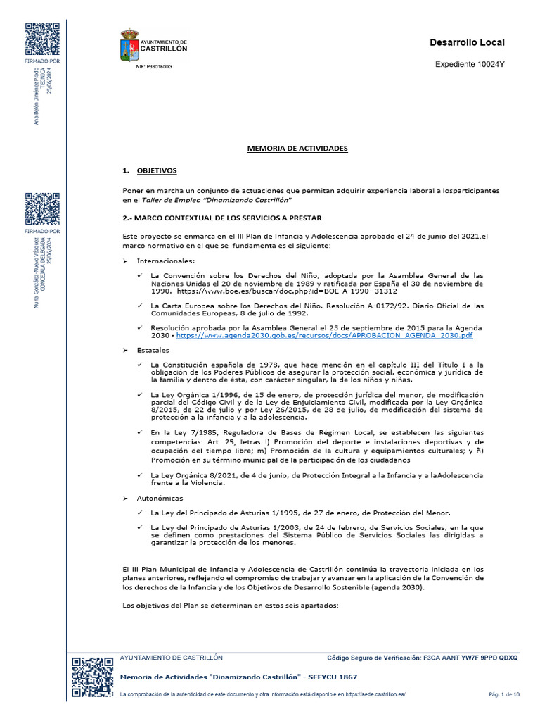 Memoria de Actividades Dinamizando Castrillon - SEFYCU 1867 | PDF | Planificación | Educación ...