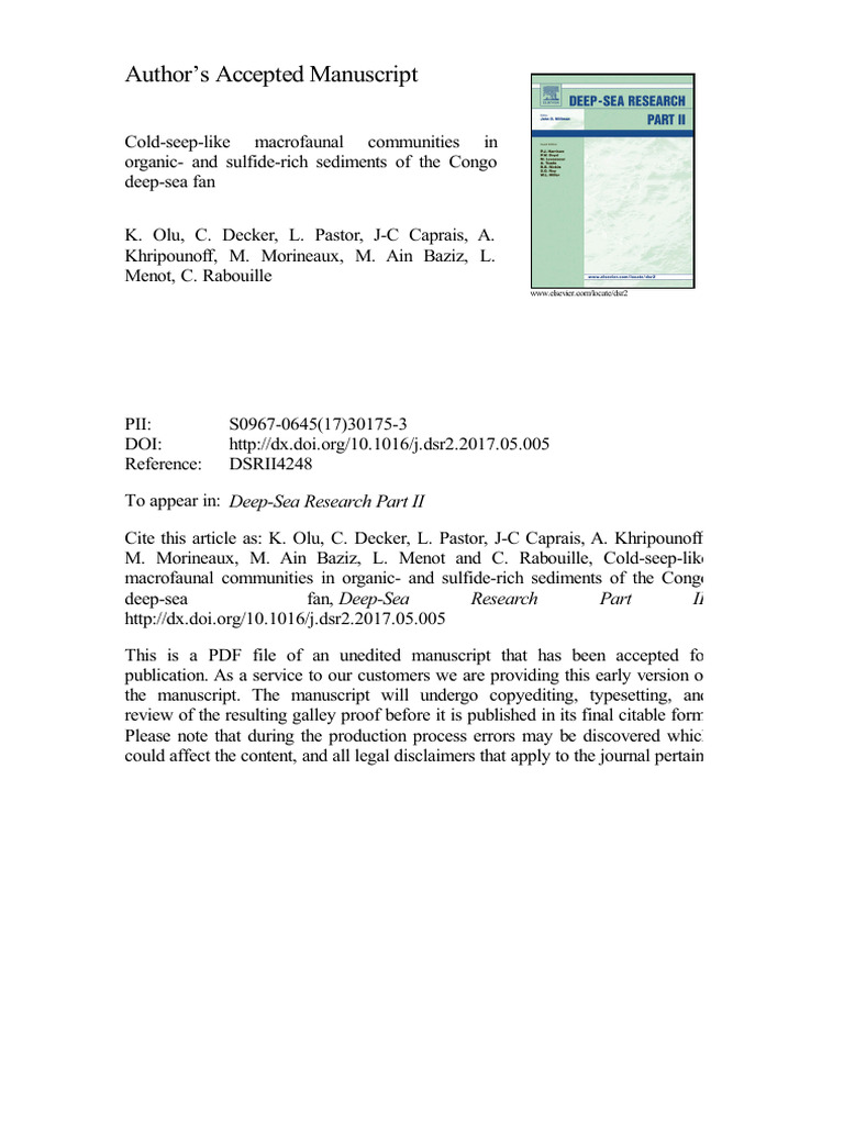 Cold-Seep-Like Macrofaunal Communities Congo | PDF | Hydrography ...