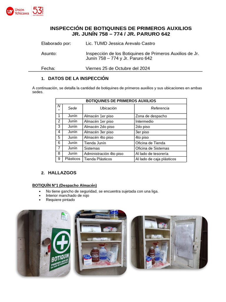 Inspeccion de Botiquines de Primeros Auxilios | PDF