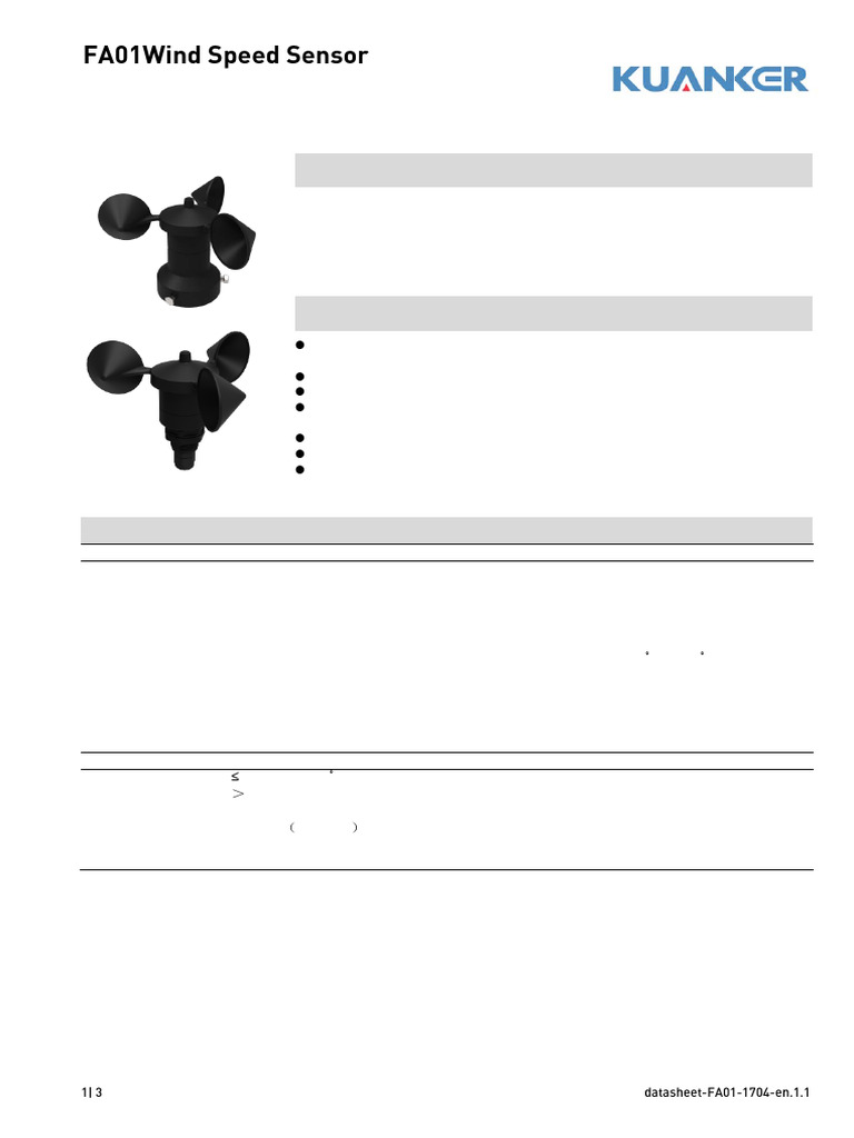 Economic Wind Speed Sensor Datasheet | PDF | Byte | Electrical Engineering