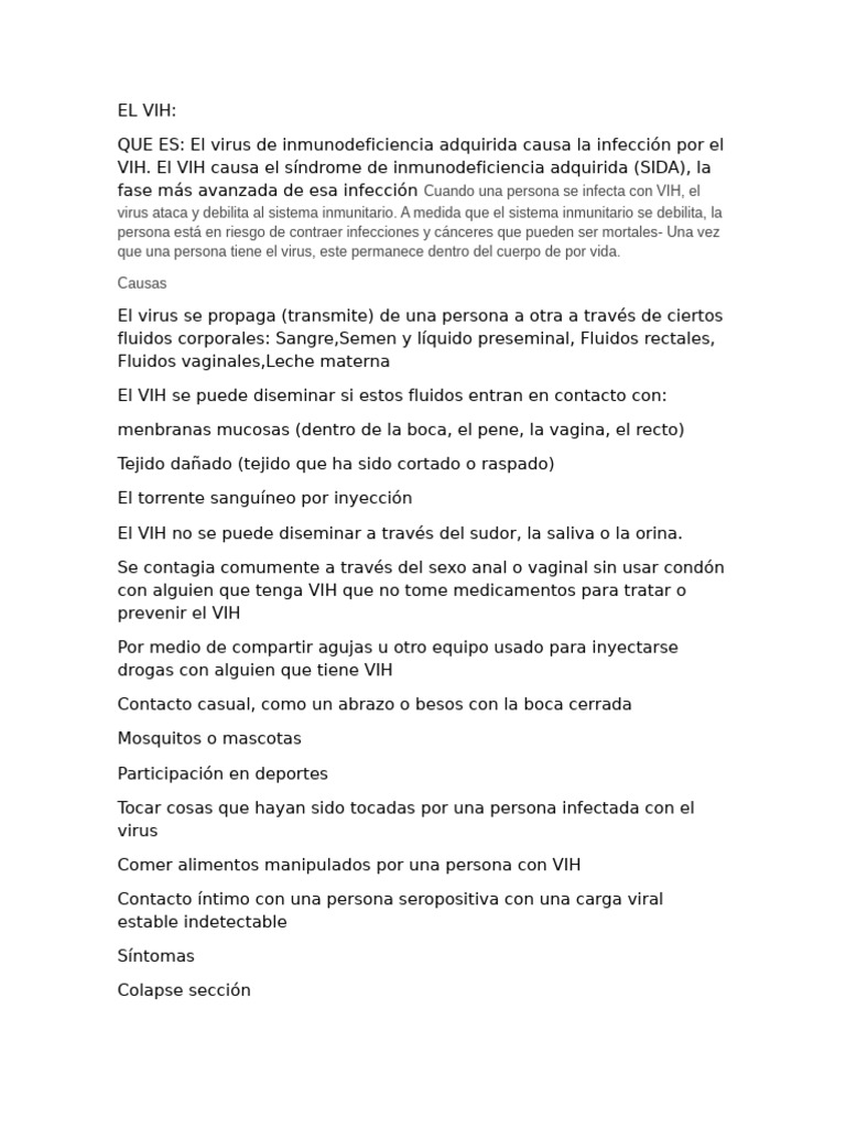 VIH: Causas, Síntomas y Tratamiento | PDF | VIH | VIH / SIDA