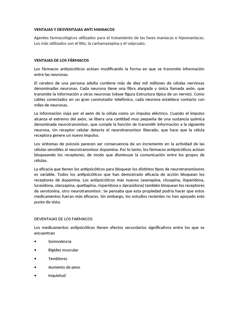 Ventajas y desventajas anti maniacos | PDF | Antipsicótico | Psicosis
