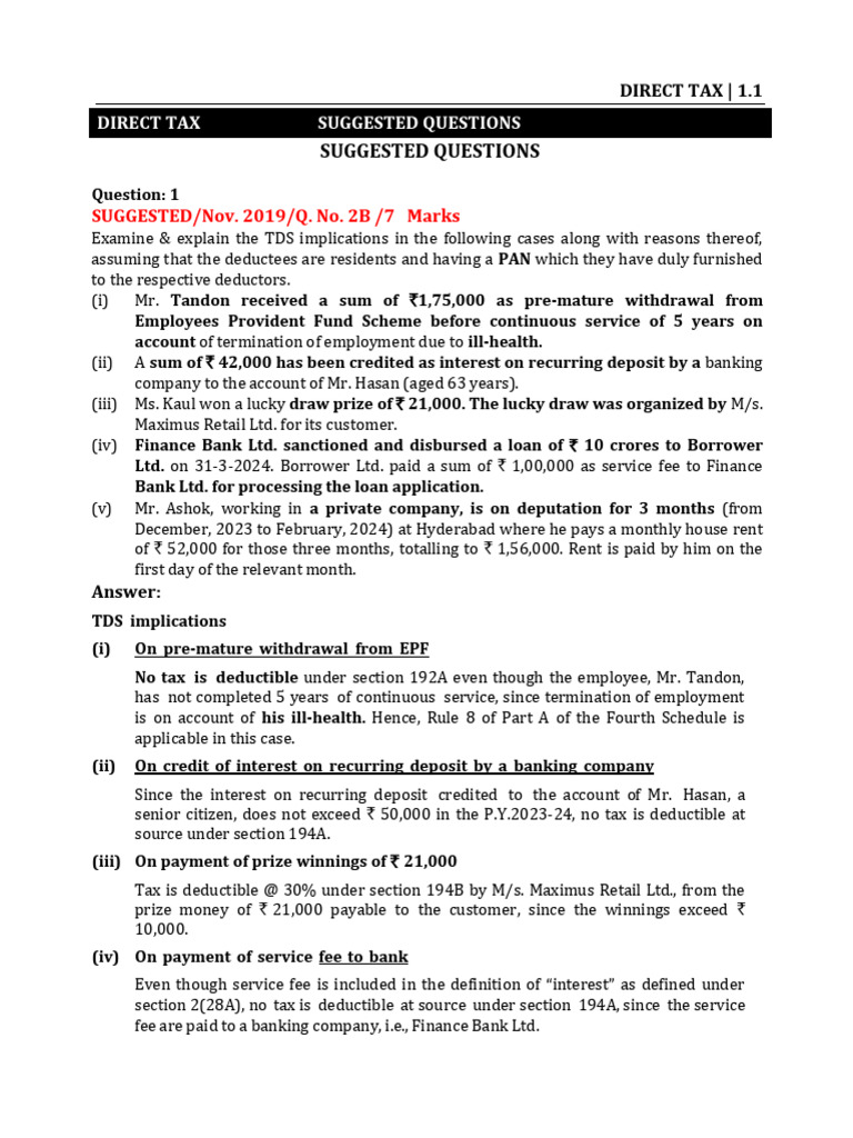 Inter Direct Tax Sug. Question | PDF | Employee Benefits | Payments