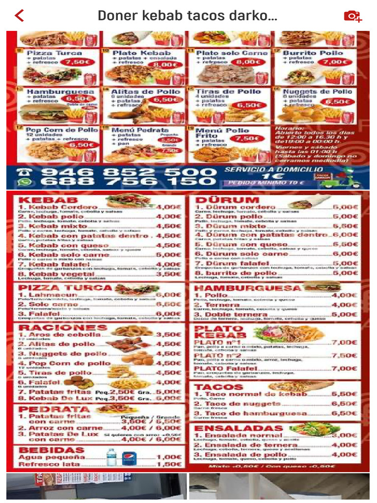 Restaurante Doner kebab tacos darkom Laudio, Llodio - Carta del restaurante y opiniones | PDF