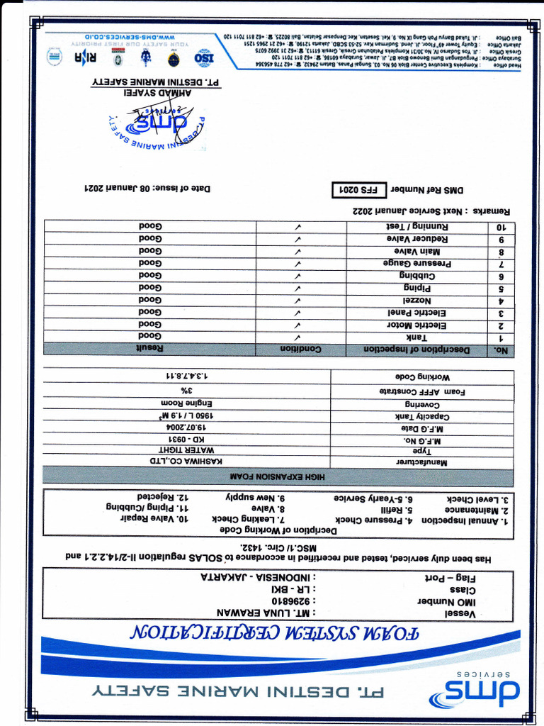 Sertifikat LSA FFA3 | PDF
