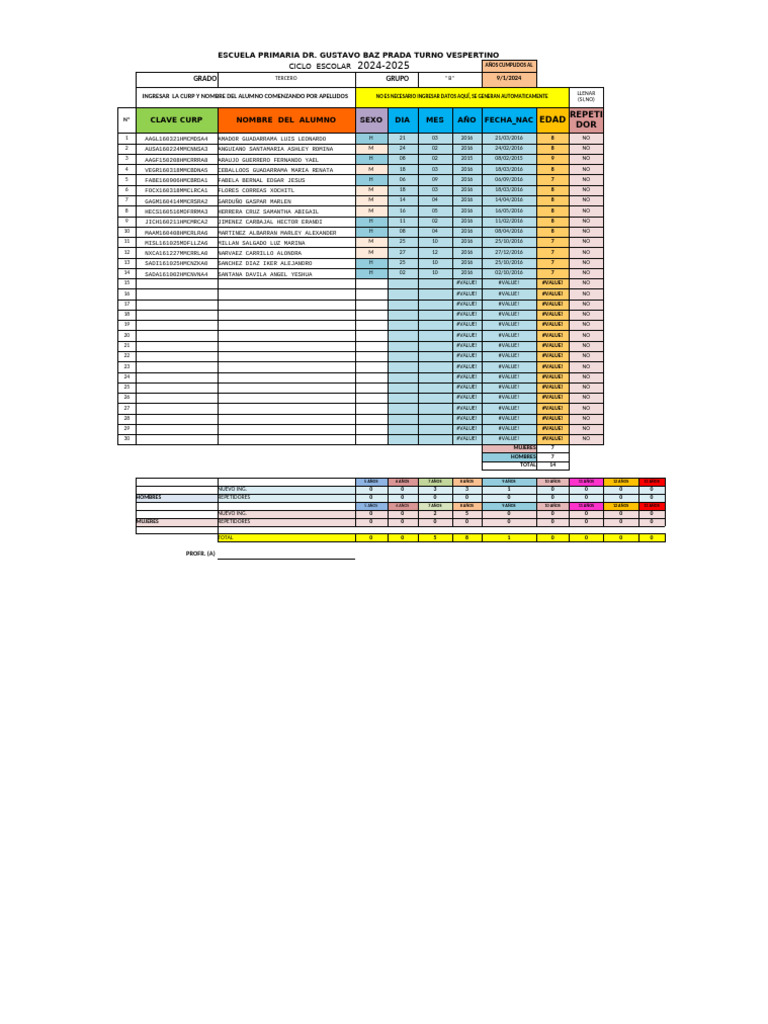 Formato para Calcular Edades Grupo 2024-2025 3° B | PDF